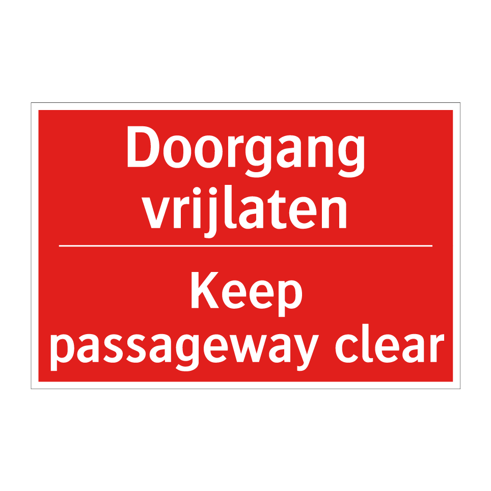 Koop Doorgang vrijlaten - Keep passageway clear bord | SignOnline | NL-F965
