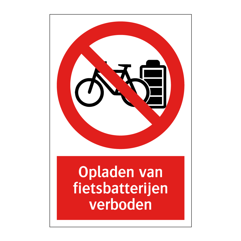 Koop Opladen van fietsbatterijen verboden bord | SignOnline | NL-P4191
