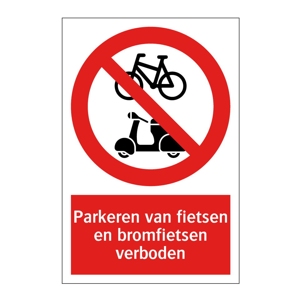 Koop Parkeren van fietsen en bromfietsen verboden bord | SignOnline ...