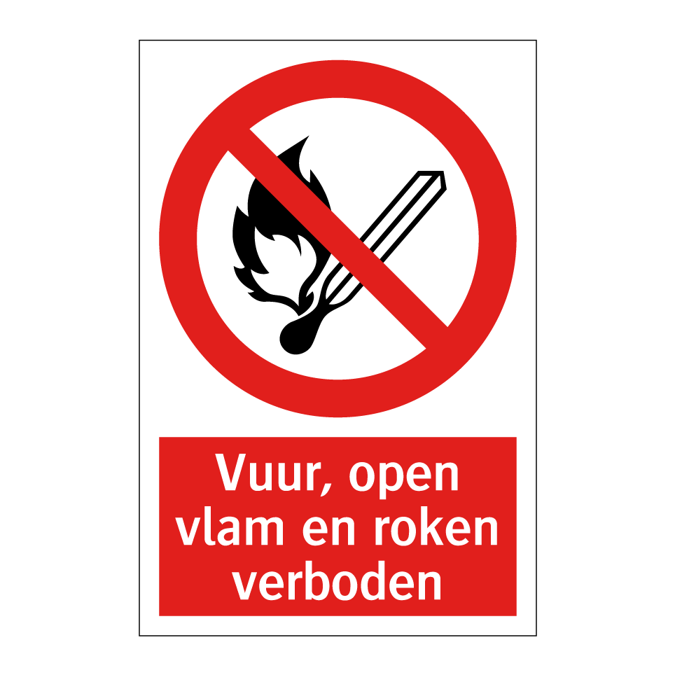Koop Vuur, open vlam en roken verboden bord | SignOnline | NL-P4645