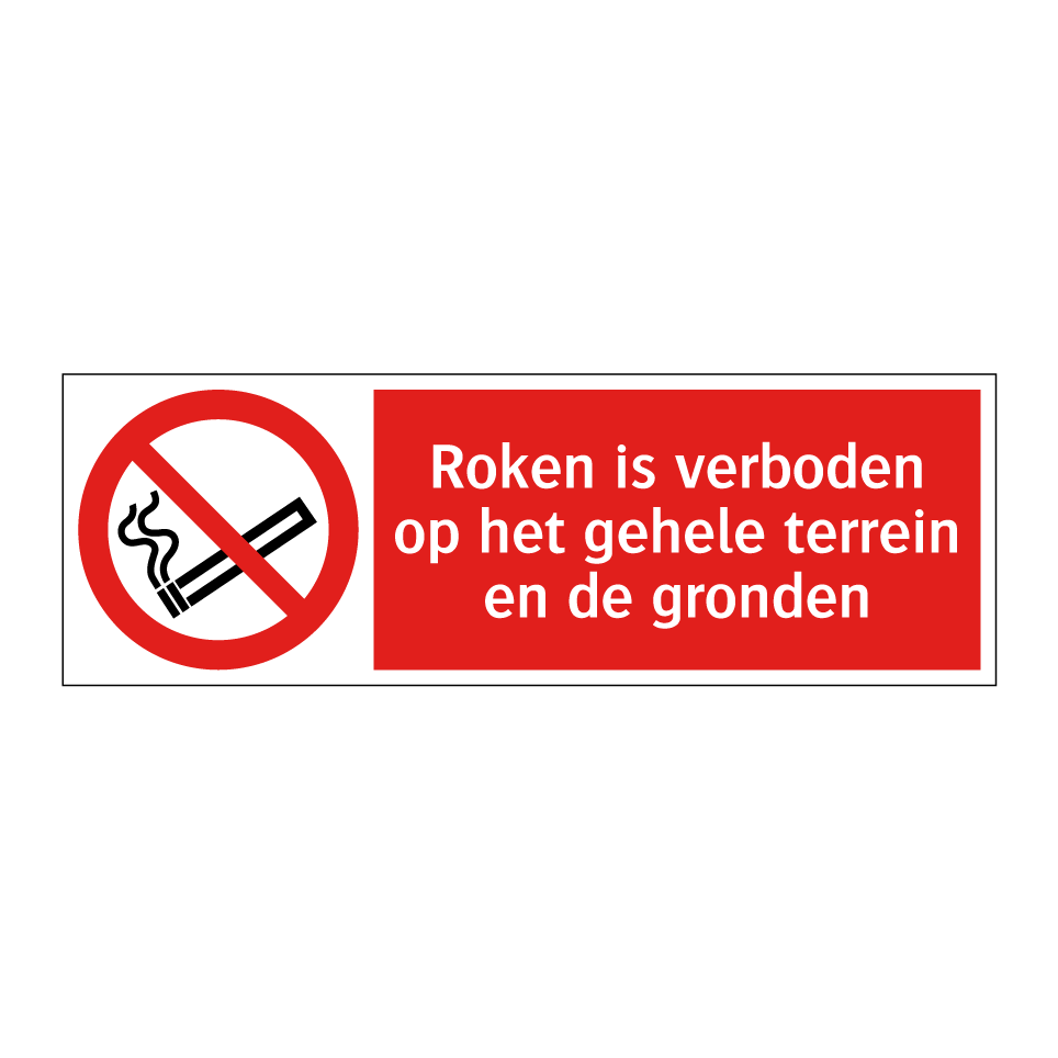 Koop Roken is verboden op het gehele terrein en de gronden bord ...